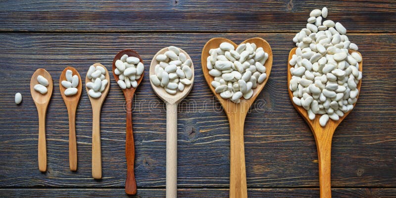 Beans in Wooden Spoons, Geometric Progression Stock Photo - Image of ...