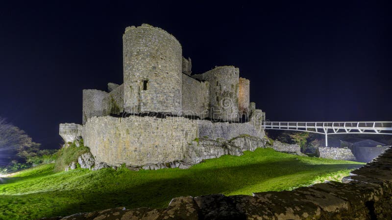 Harlech Castle at Night, Wales Stock Image - Image of scenery, bastion ...