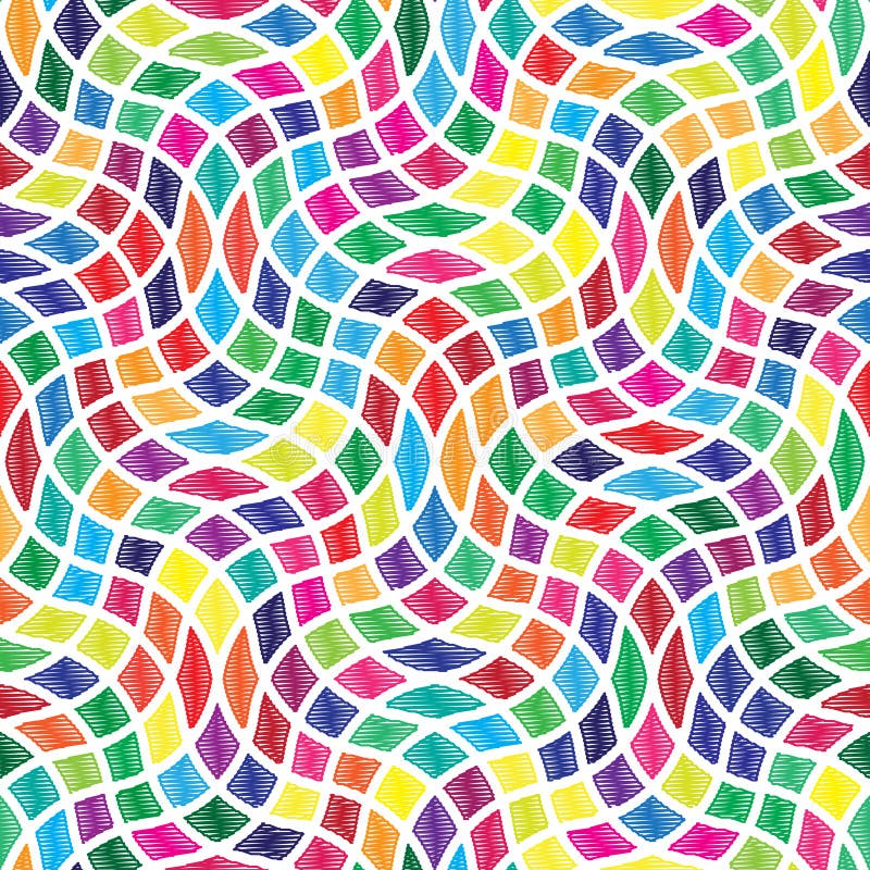 Seamless Geometric Pattern with Multicolor Little Square on Wavy Lines ...