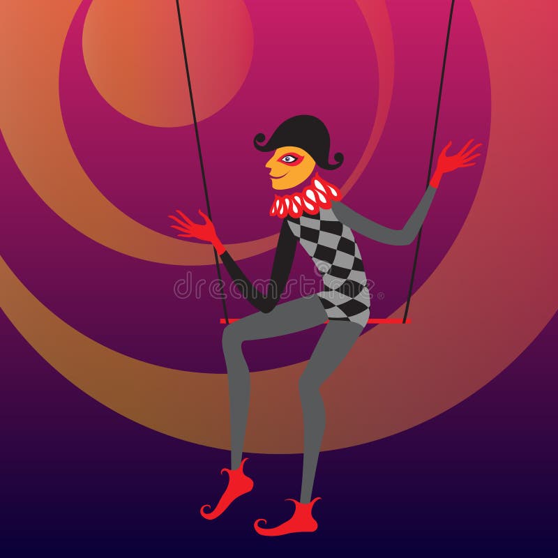 Harlequin Sitting on a Trapeze. Stock Vector - Illustration of venetian ...