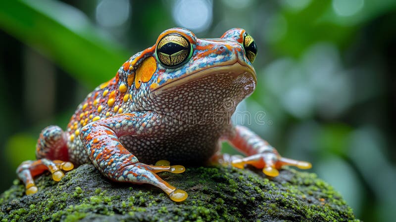 Harlequin Toad Resting on a Mossy Rock, Its Bright Patterns Glowing in ...