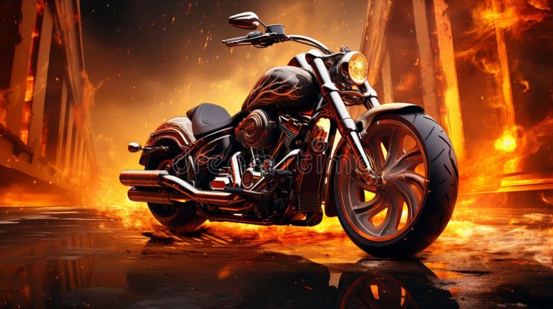 Harley Davidson Motorcycle with Cool Background 8k Stock Illustration ...