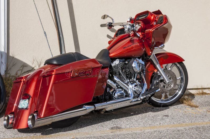 Harley Davidson Old Motorcycle, Solid Red Tone, Monochrome Editorial ...