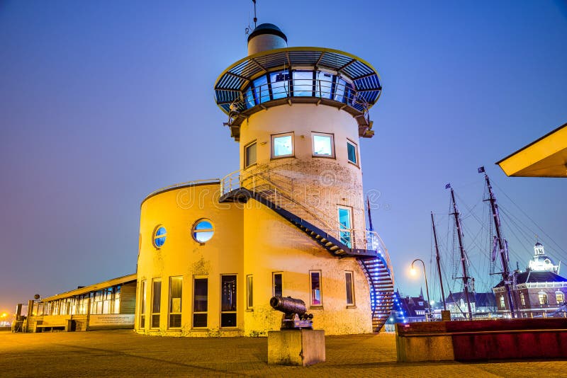 Harlingen, Netherlands - January 09, 2020. Lighthouse at Night ...