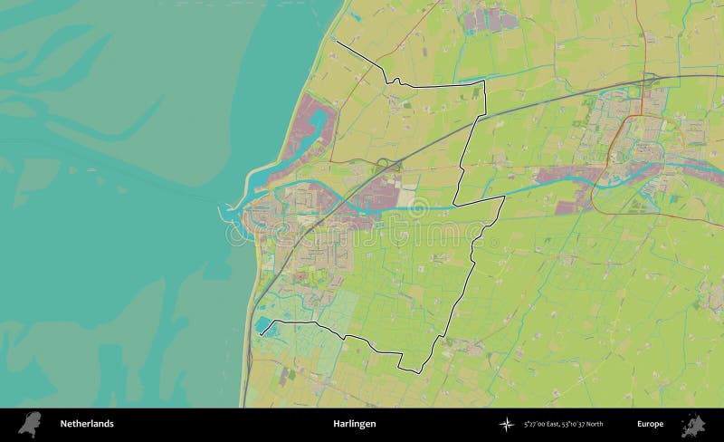 Harlingen Outlined, Netherlands. Topographic Humanitarian Stock ...