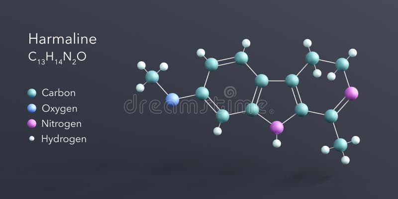 Harmaline Molecule 3d Rendering, Flat Molecular Structure with Chemical ...