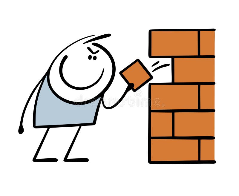 Harmful Stickman Pulls Bricks Out of the Building Wall. Vector ...