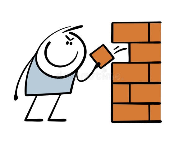 Harmful Stickman Pulls Bricks Out of the Building Wall. Vector ...