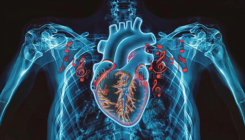 Harmonic Heartbeat: Musical Notes X-ray Artwork Stock Illustration ...