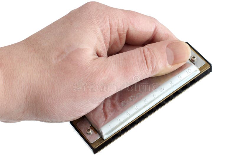 Harmonica in hand stock image. Image of close, chrome - 24351233