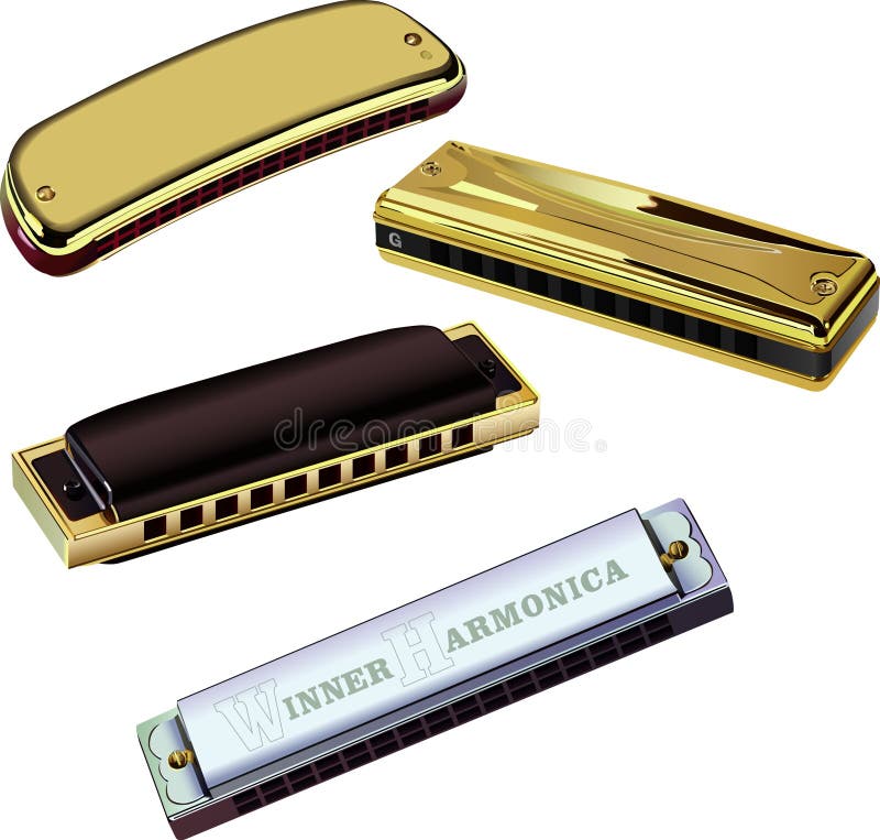 A Blues Harmonica On Dark Brown Background Stock Vector - Illustration ...