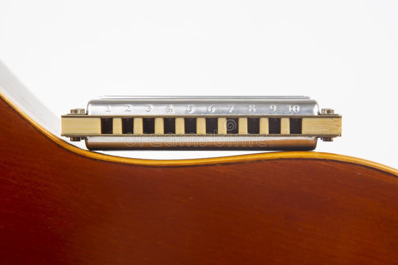 The Harmonica Rests on the Body of a Classical Guitar. Classical ...