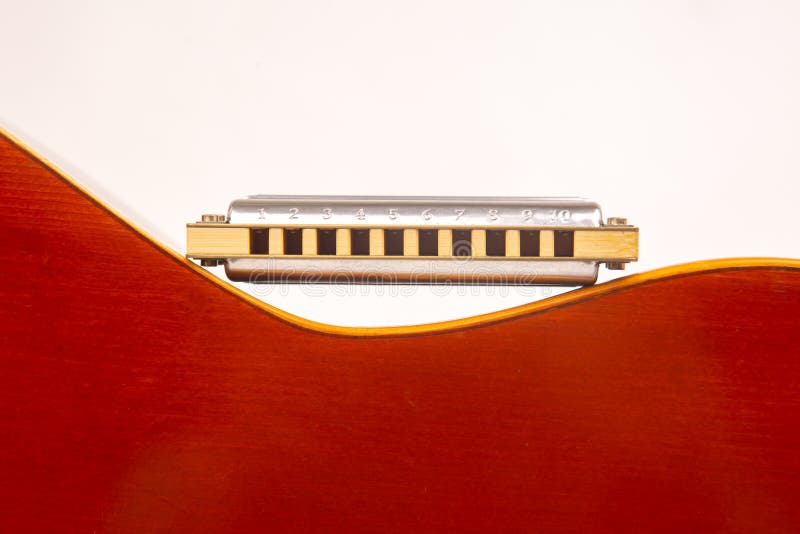 The Harmonica Rests on the Body of a Classical Guitar. Classical ...