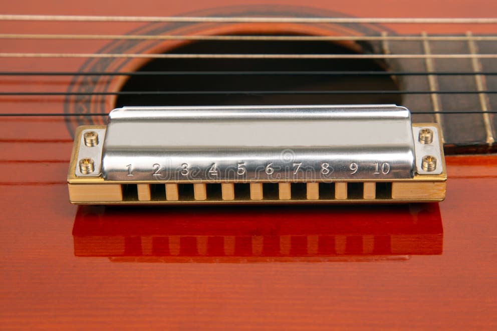 The Harmonica Rests on the Body of a Classical Guitar. Classical ...