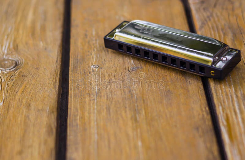 Harmonica on Wooden Table Retro Stock Image - Image of equipment ...