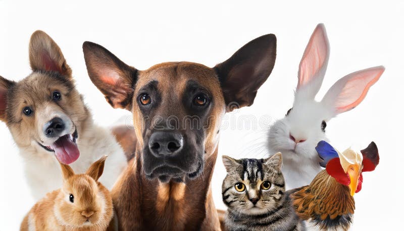 Colorful Collage of Domestic Animals Against a White Background ...
