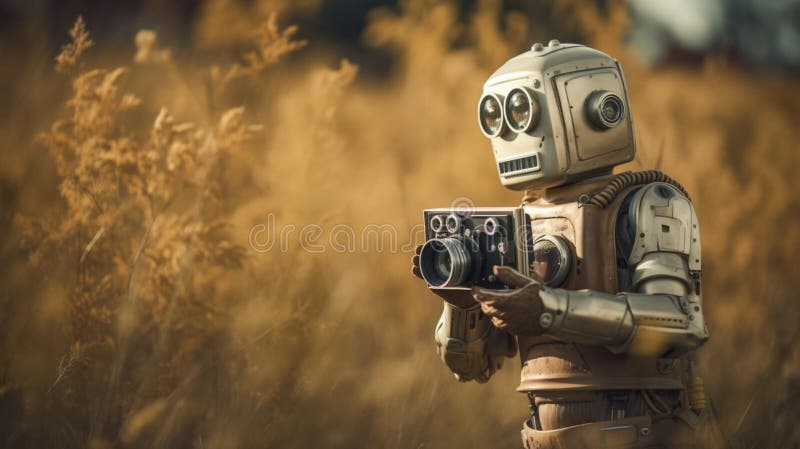 Robot Taking a Photo of Nature Stock Illustration - Illustration of ...
