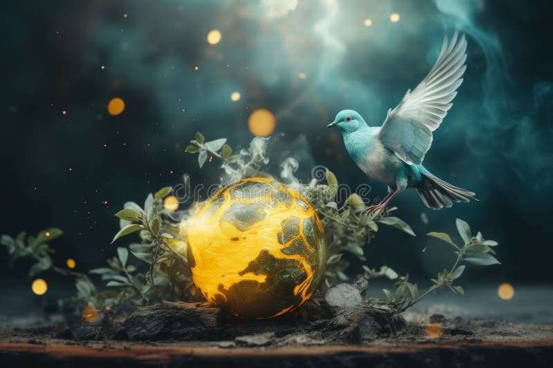 A Harmonious Blend of Peace Symbols Dove, Olive Branch, and Globe ...