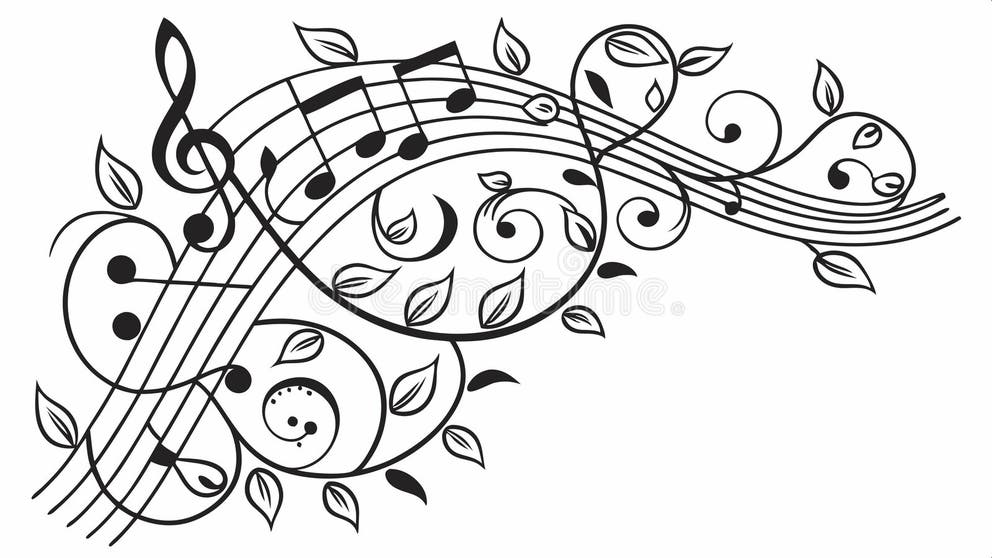Music Notes and Floral Corner, Melody Design, Musical Frame, Decorative ...