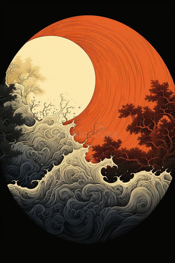 A Harmonious Dance of Waves and Moon Created with Generative AI ...