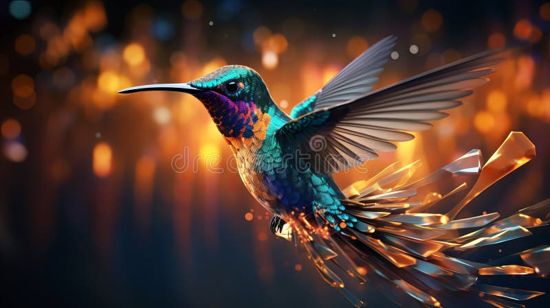 Harmonious Data Flow Concept with Digital Humming Bird Flying Stock ...