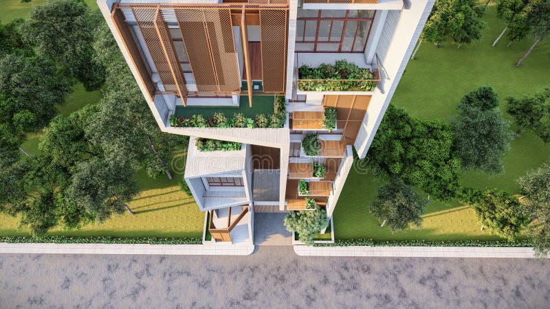 Harmonious Designs 3D Renderings of Residential Building Exteriors Stock Illustration ...