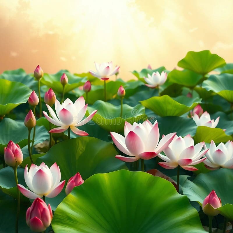 A Harmonious Display of Lotus Blossoms Creating a Serene and Calming ...