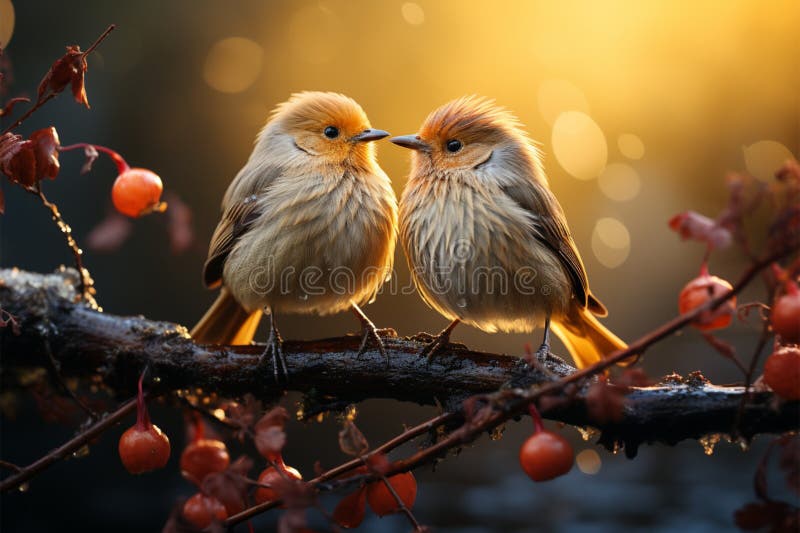 A Harmonious Duo of Birds Perched Peacefully Side by Side Stock ...