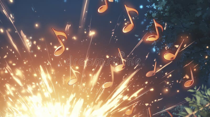 Harmonious Fireworks and Musical Notes in the Sky Stock Illustration ...