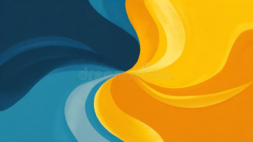 Harmonious Flow of Blue and Gold: a Vibrant Abstract Art Composition ...
