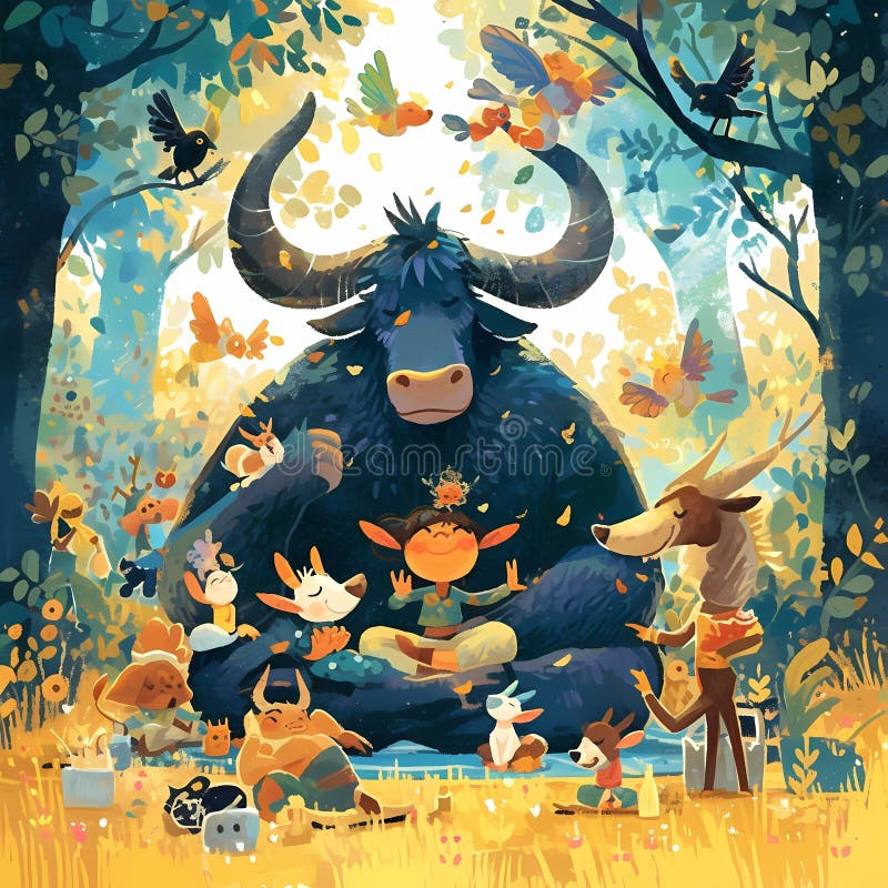 Harmonious Gathering of Mythical Creatures in a Forest Haven Stock ...