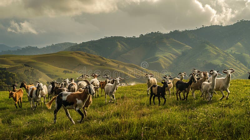 Harmonious Herd of Goats Roaming Rolling Hills . Generative Ai Stock ...