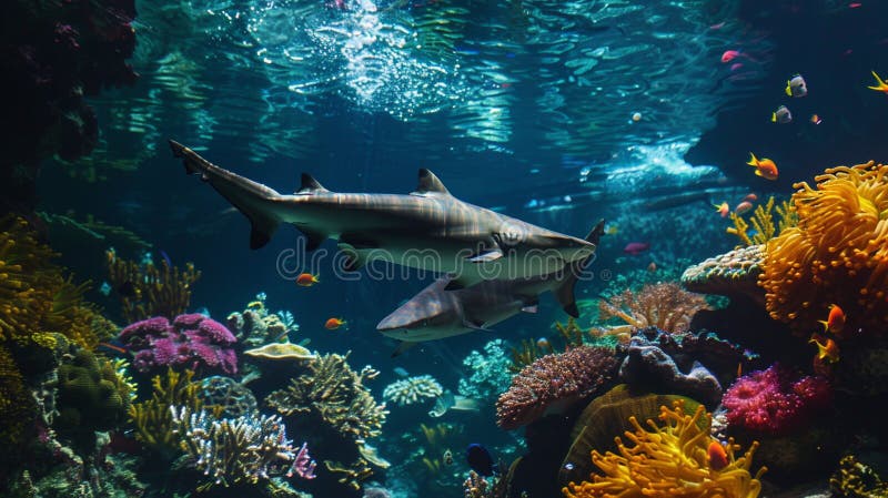 Harmonious Sharks Dancing in Coral Gardens. Generative Ai Stock ...