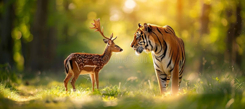 Harmonious Tiger and Deer Coexistence in a Sunlit Forest, Inspiring ...