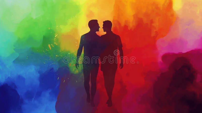 Harmonious Unity: Abstract Rainbow Background with Silhouette of ...