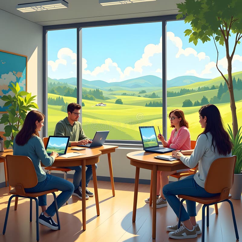 Harmonious Virtual Classroom: Students Engaged in Serene Countryside ...