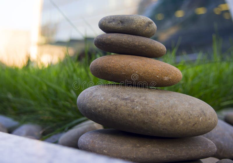 Harmony and Balance, Simple Pebble Tower in the Grass, Simplicity, Five ...