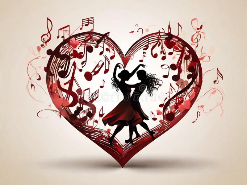 Harmony in Hearts: a Dance of Musical Notes Stock Illustration ...