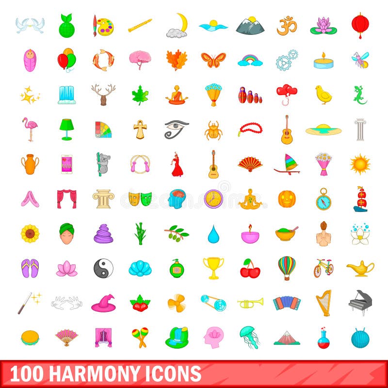 100 Harmony Icons Set, Cartoon Style Stock Vector - Illustration of ...