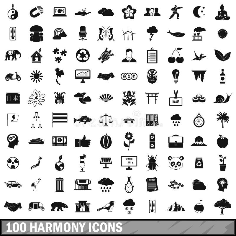 100 Harmony Icons Set, Simple Style Stock Vector - Illustration of ...