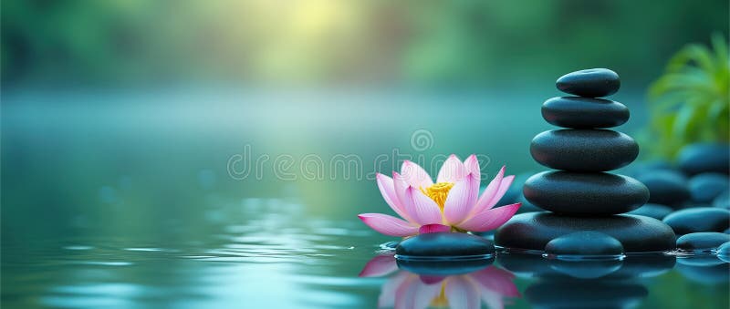 Harmony of Lotus and Stacked Stones Stock Illustration - Illustration ...