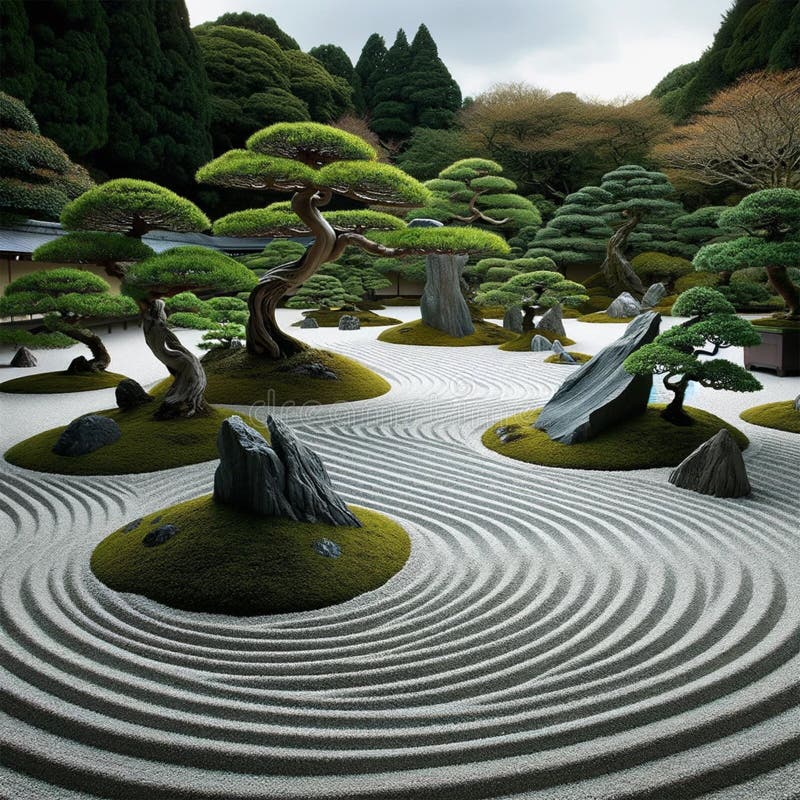 Harmony in Miniature: AI-Enhanced Zen Sand Garden Stock Illustration ...