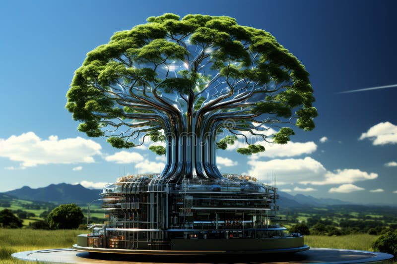 Harmony of Nature and Technology a Giant Tree Surrounded by ...