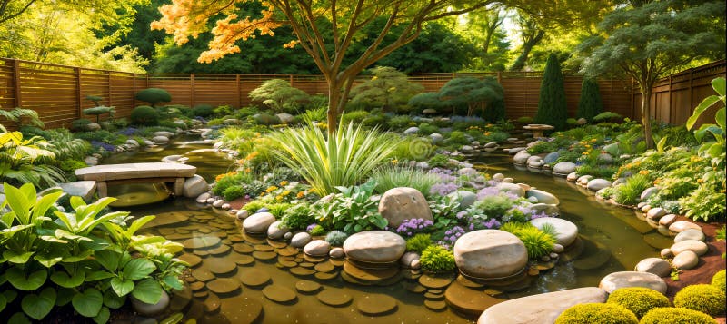 Harmony of Nature: a Tranquil Zen Garden Oasis Stock Illustration ...