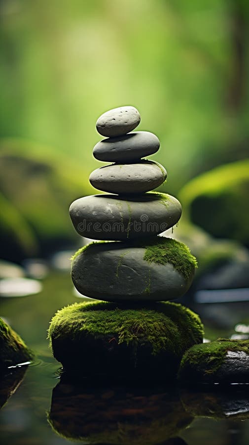 Harmony in Nature: a Zen Stacked Rock River Terrace Stock Illustration ...