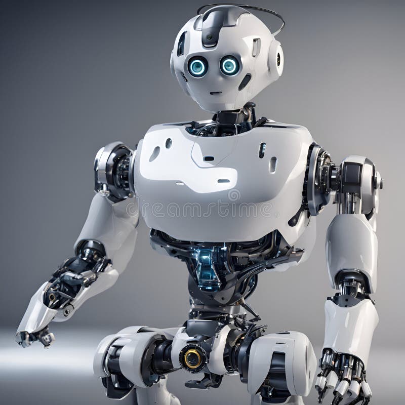 Harmony of Robotics and AI in a High-Tech Facility Stock Illustration ...