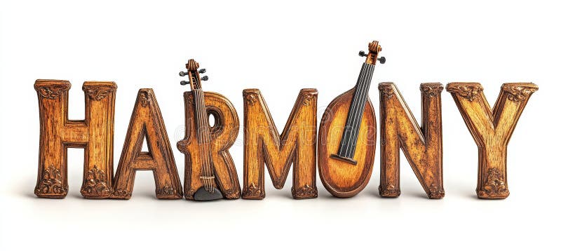 Harmony Spelled Out with Classic String Instrument Images, Isolated on ...