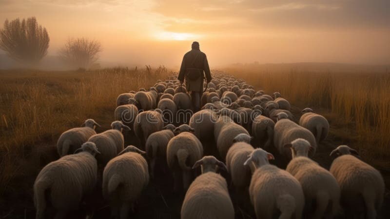 Harmony in Twilight: the Shepherd S Guiding Path Stock Illustration ...