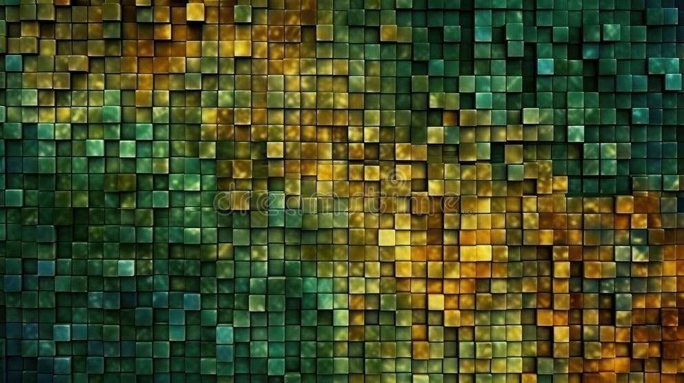 Harmony Unveiled: Abstract Rectangular Mosaic with Dark Green To Gold ...