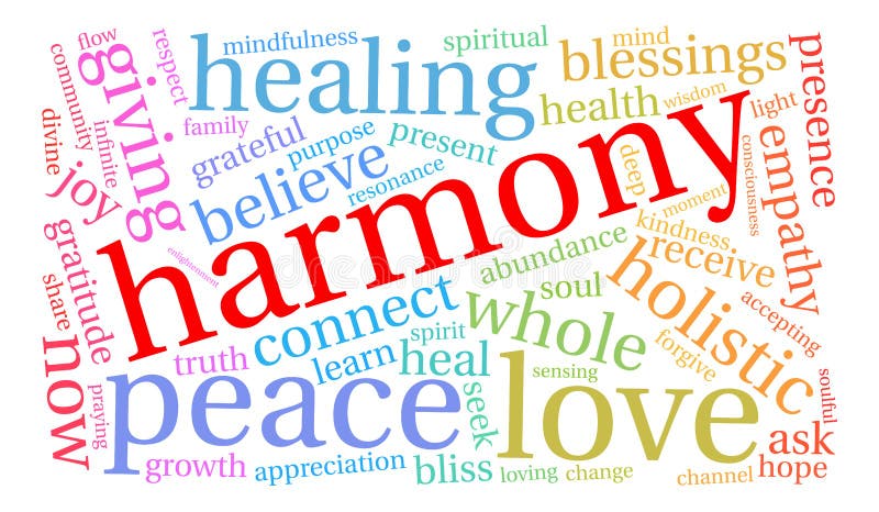 Harmony Word Cloud stock vector. Illustration of hope - 100127032